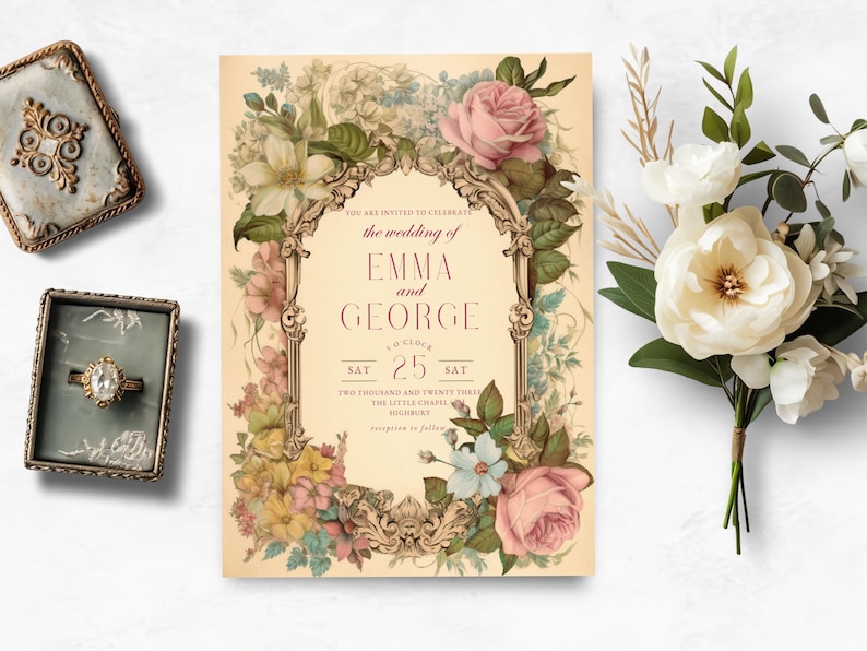 Victorian Wedding Invitation, INSTANT DOWNLOAD, Victorian Floral ...