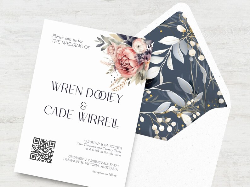 QR Code Wedding Invitation INSTANT DOWNLOAD Boho Floral - Etsy