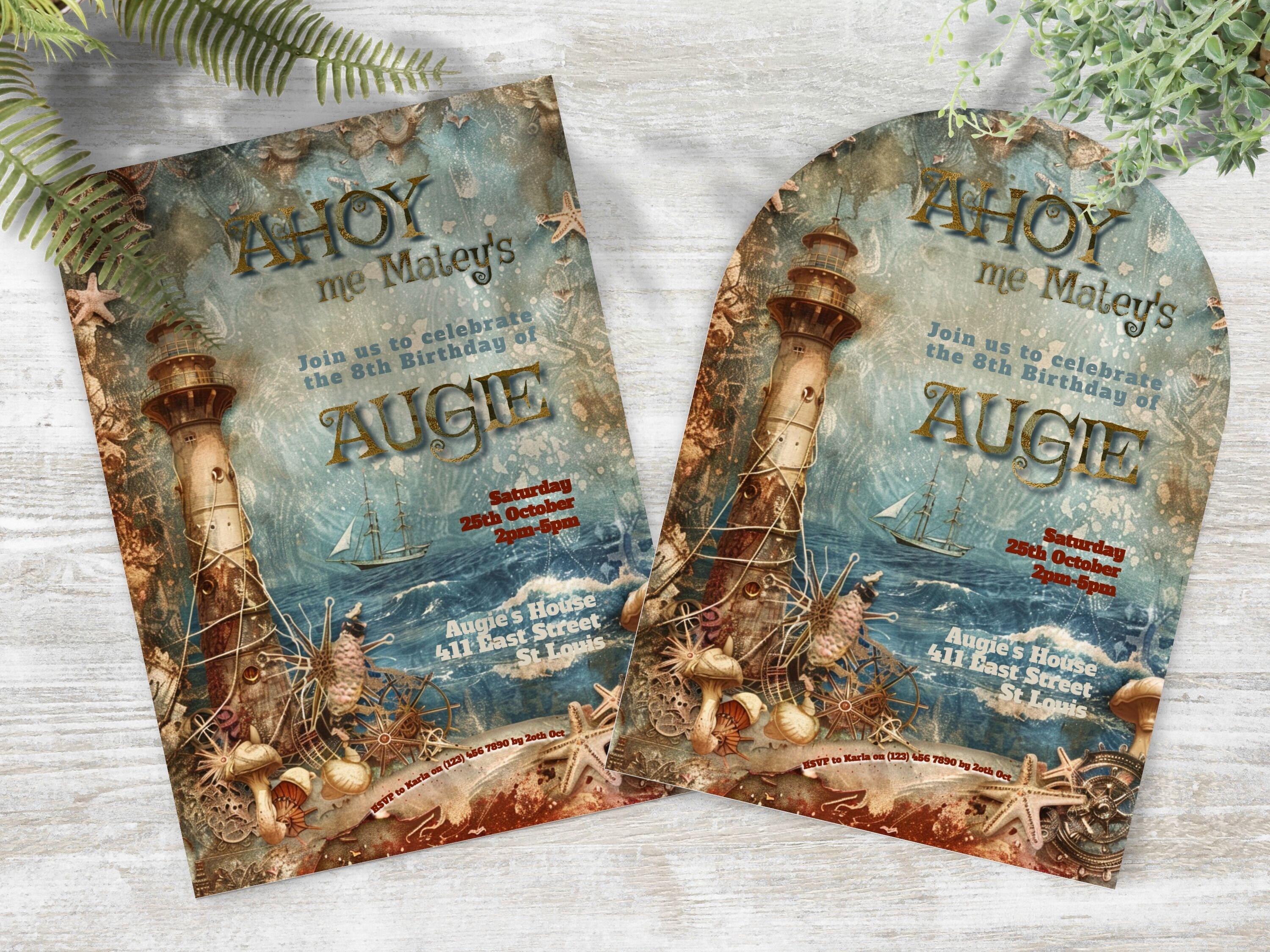 Ahoy Matey's Invitation, INSTANT DOWNLOAD, Nautical Party Invite ...