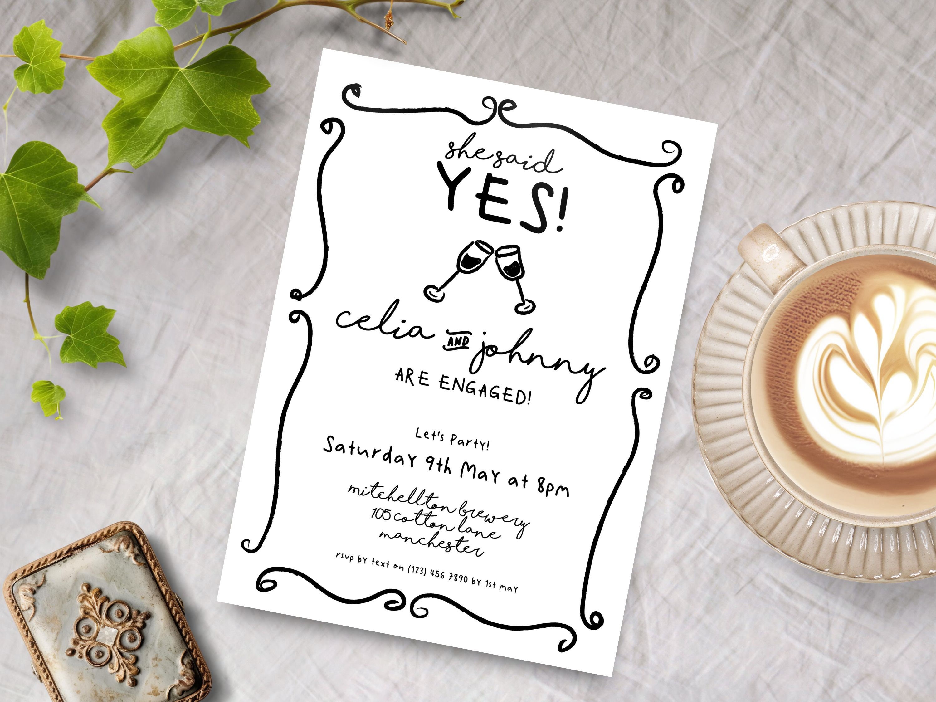 Hand Drawn Engagement Party Invitation, INSTANT DOWNLOAD, Scribble ...