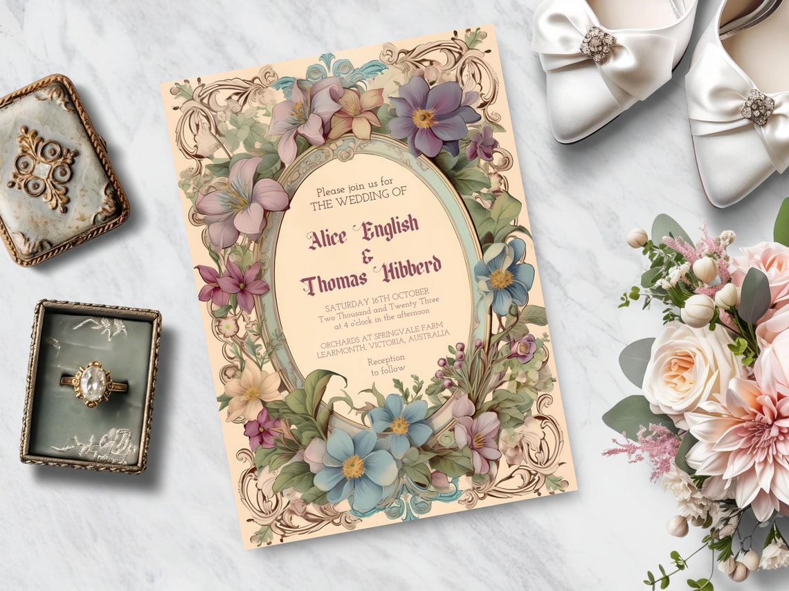 Victorian Wedding Invitation, INSTANT DOWNLOAD, Vintage Floral Invite ...