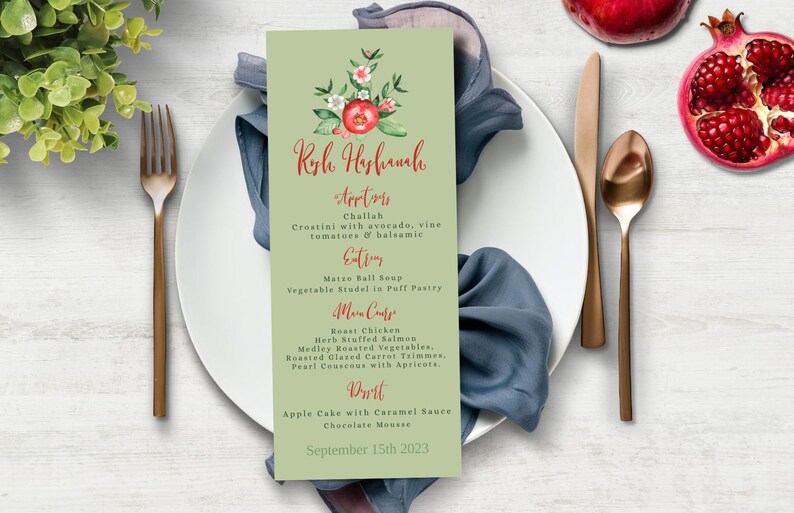 Rosh Hashanah Menu, INSTANT DOWNLOAD, Editable Menu, Shabbat Dinner ...