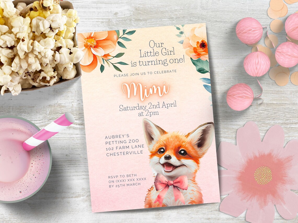 Our Little Girl is Turning One Birthday Invitation INSTANT DOWNLOAD ...