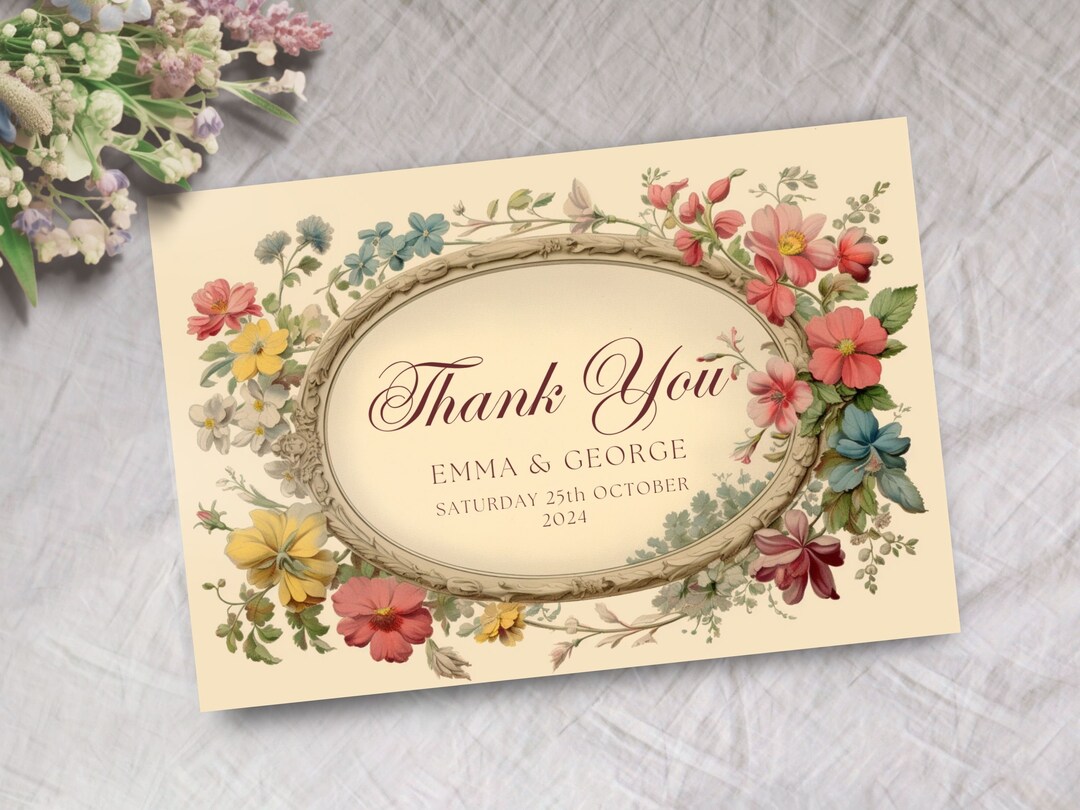 Victorian Wedding Thank You Card, INSTANT DOWNLOAD, Victorian Floral ...