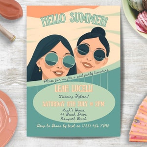 Pool Party Invite, INSTANT DOWNLOAD, Modern, Minimal, Girl's 15th ...