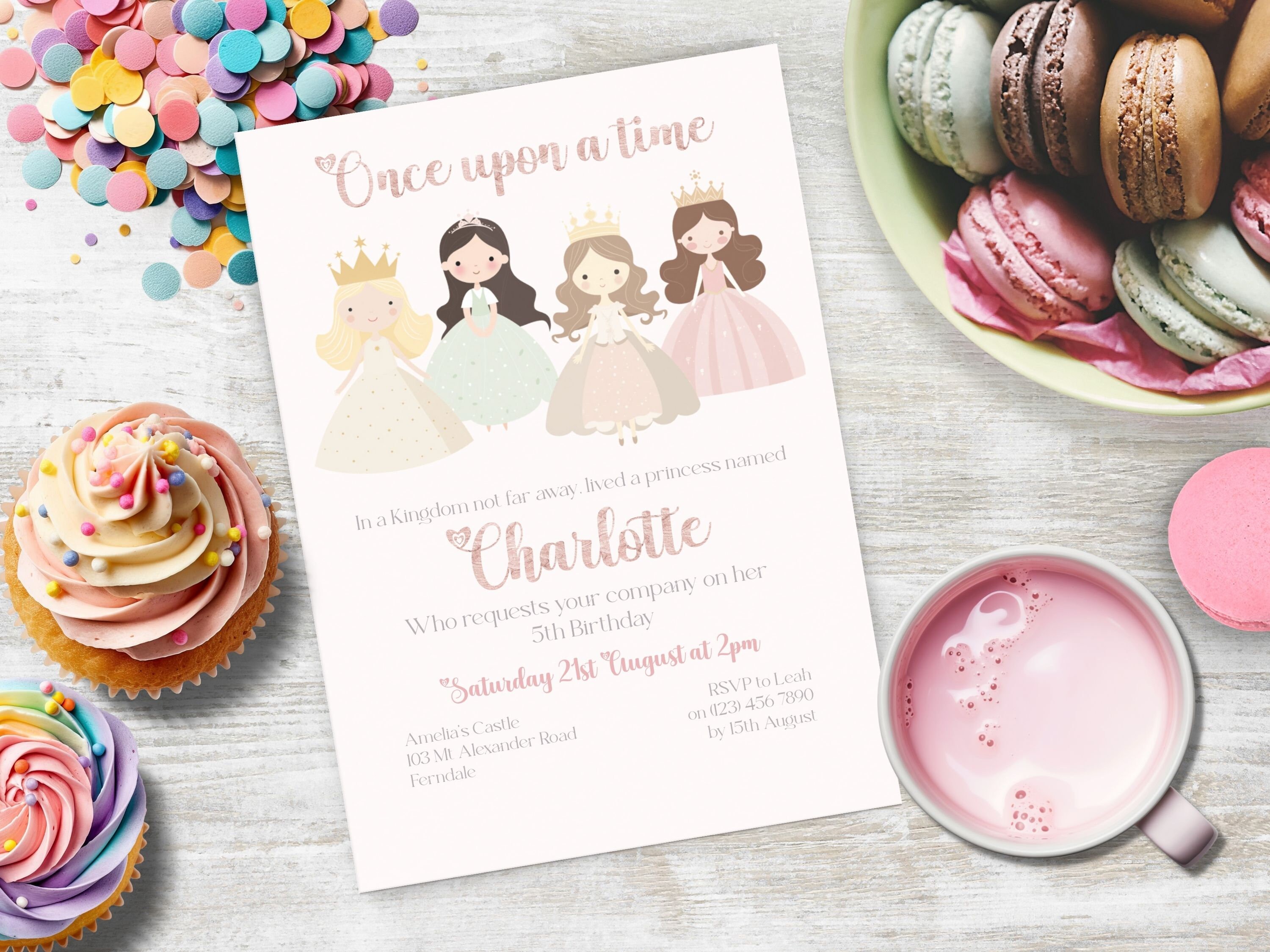 Princess 5th Birthday Party Invitations, INSTANT DOWNLOAD, Princess ...
