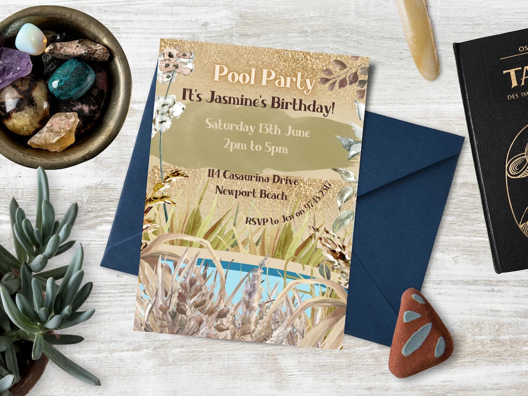 Boho Pool Party Invitation INSTANT DOWNLOAD Edit in Canva Bohemian ...