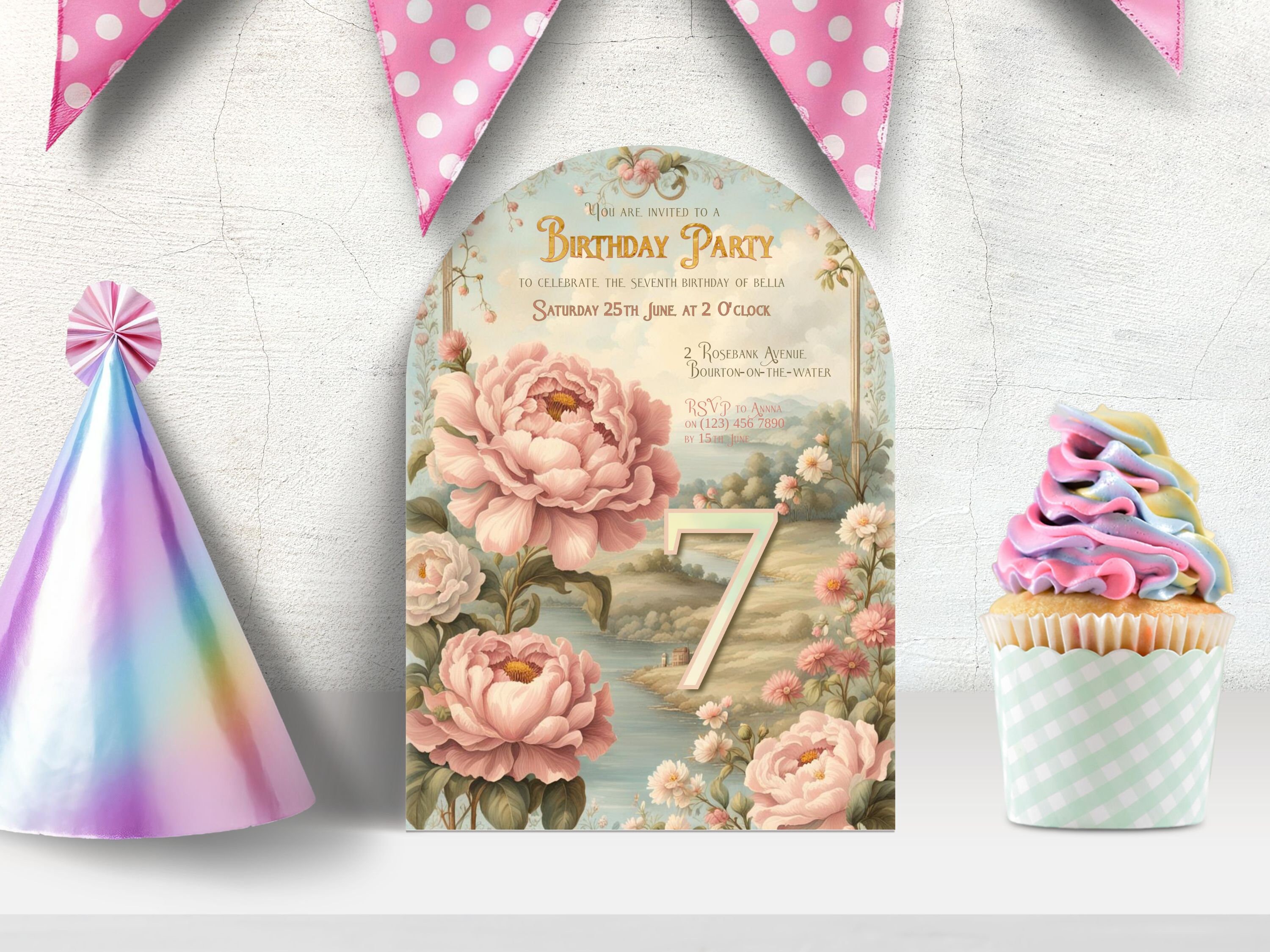 7th Birthday Party Invitation, INSTANT DOWNLOAD, Girl Turning Seven ...