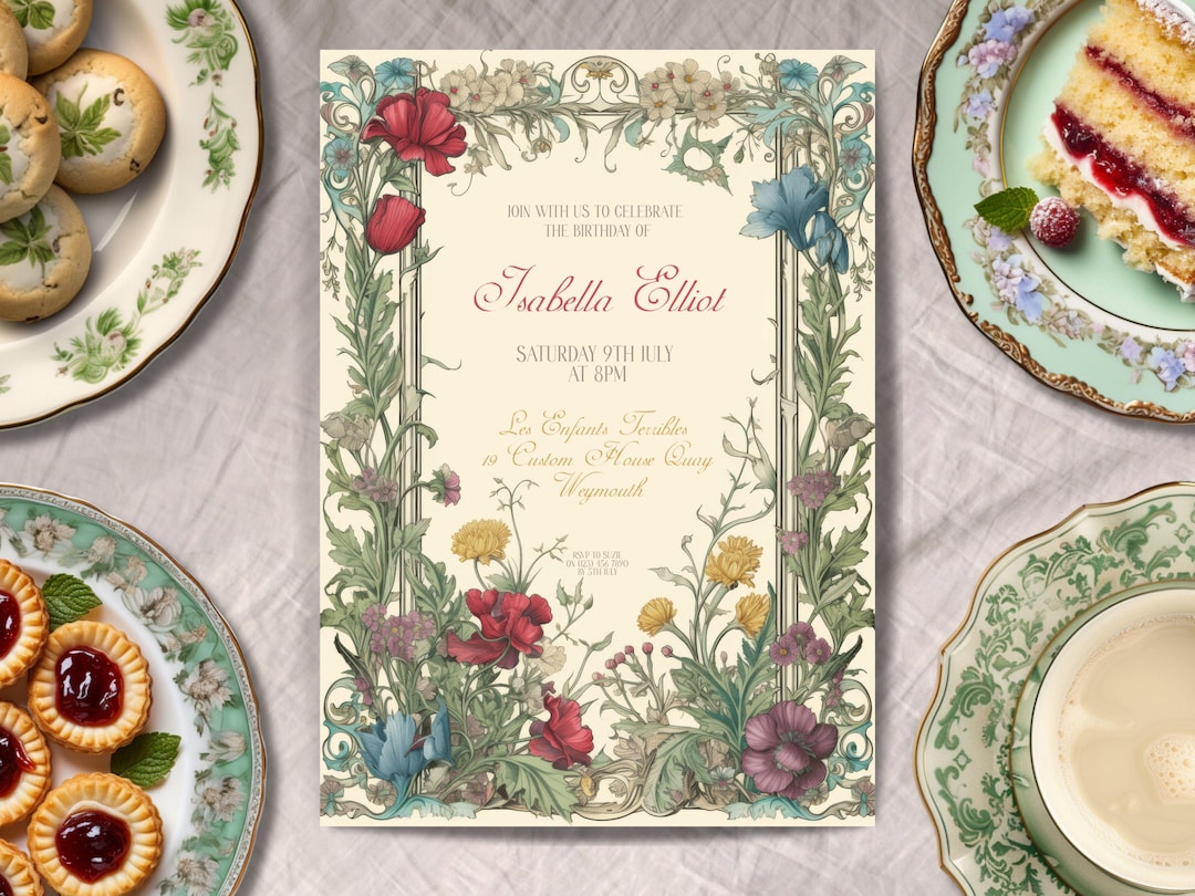 Victorian Birthday Invitation, INSTANT DOWNLOAD, Wildflowers, Ladies ...