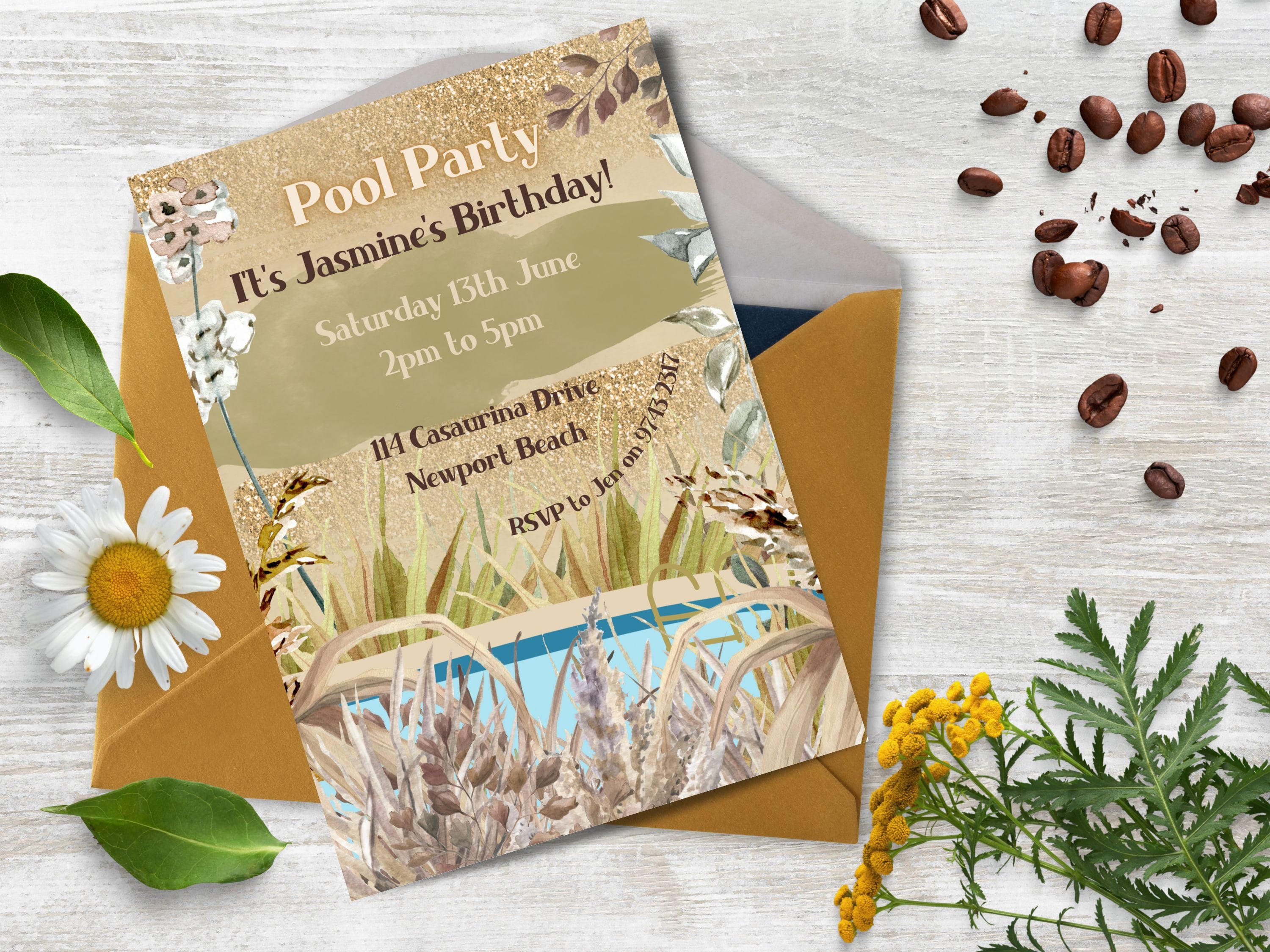 Boho Pool Party Invitation INSTANT DOWNLOAD Edit in Canva Bohemian ...
