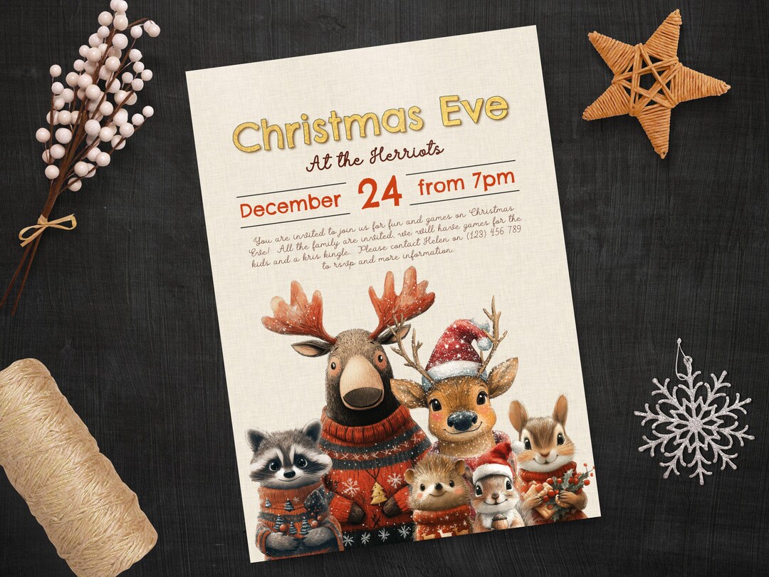 Christmas Eve Invite, INSTANT DOWNLOAD, Holiday Party Invite, Christmas ...