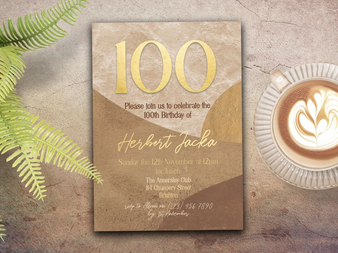 100th Birthday Invite Man, INSTANT DOWNLOAD, 100th Birthday Party ...