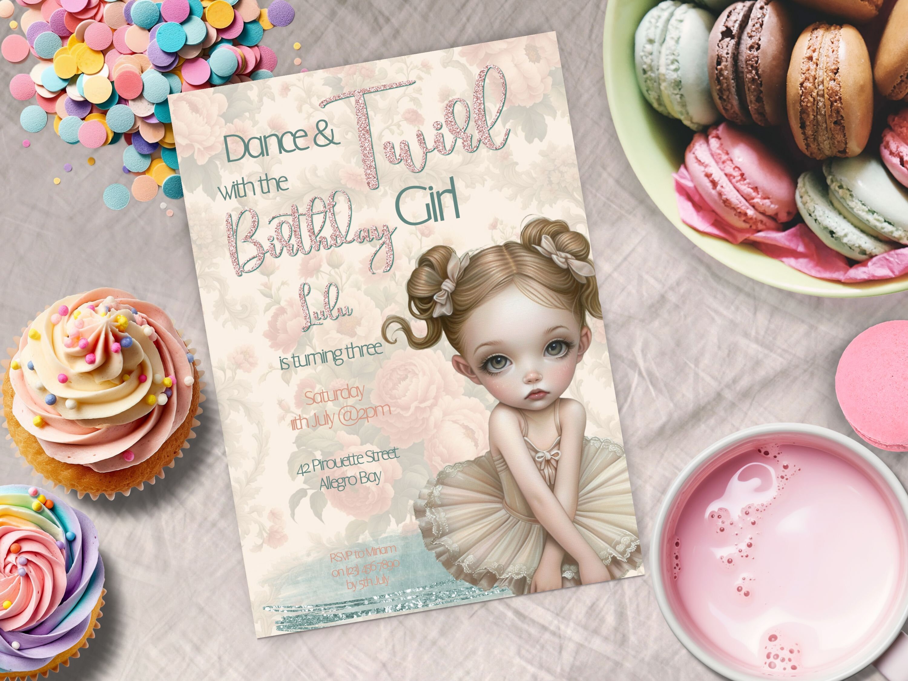 3rd Birthday Invitation, INSTANT DOWNLOAD, Ballerina Birthday Invite ...