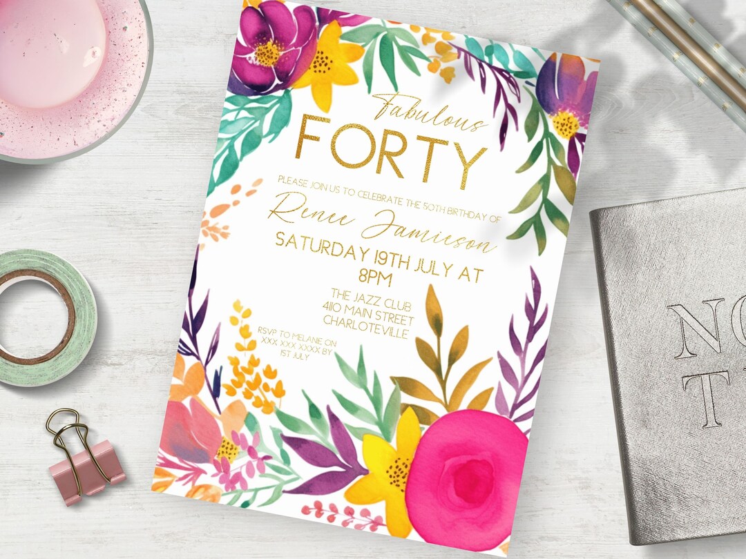 Fabulous Forty Invitation, INSTANT DOWNLOAD, Gold Invite, Modern 40th ...