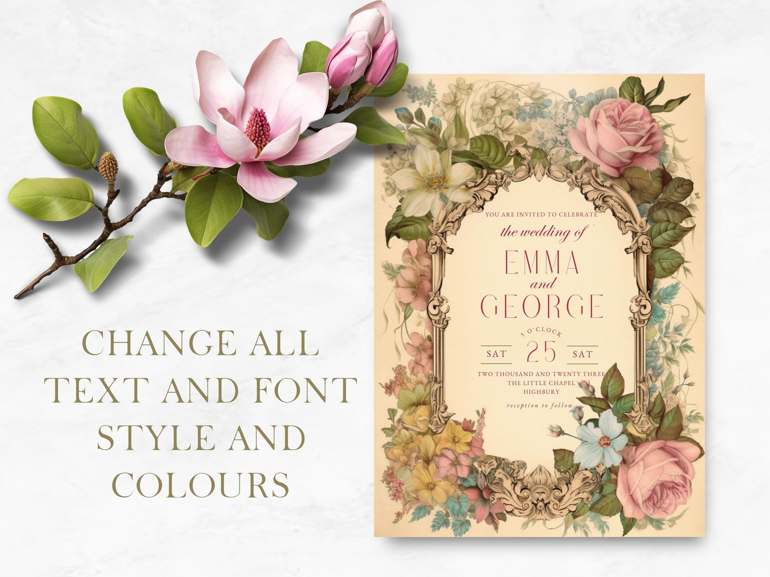 Victorian Wedding Invitation, INSTANT DOWNLOAD, Victorian Floral ...