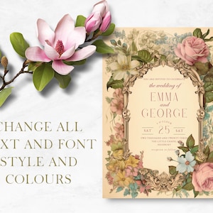 Victorian Wedding Invitation, INSTANT DOWNLOAD, Victorian Floral ...