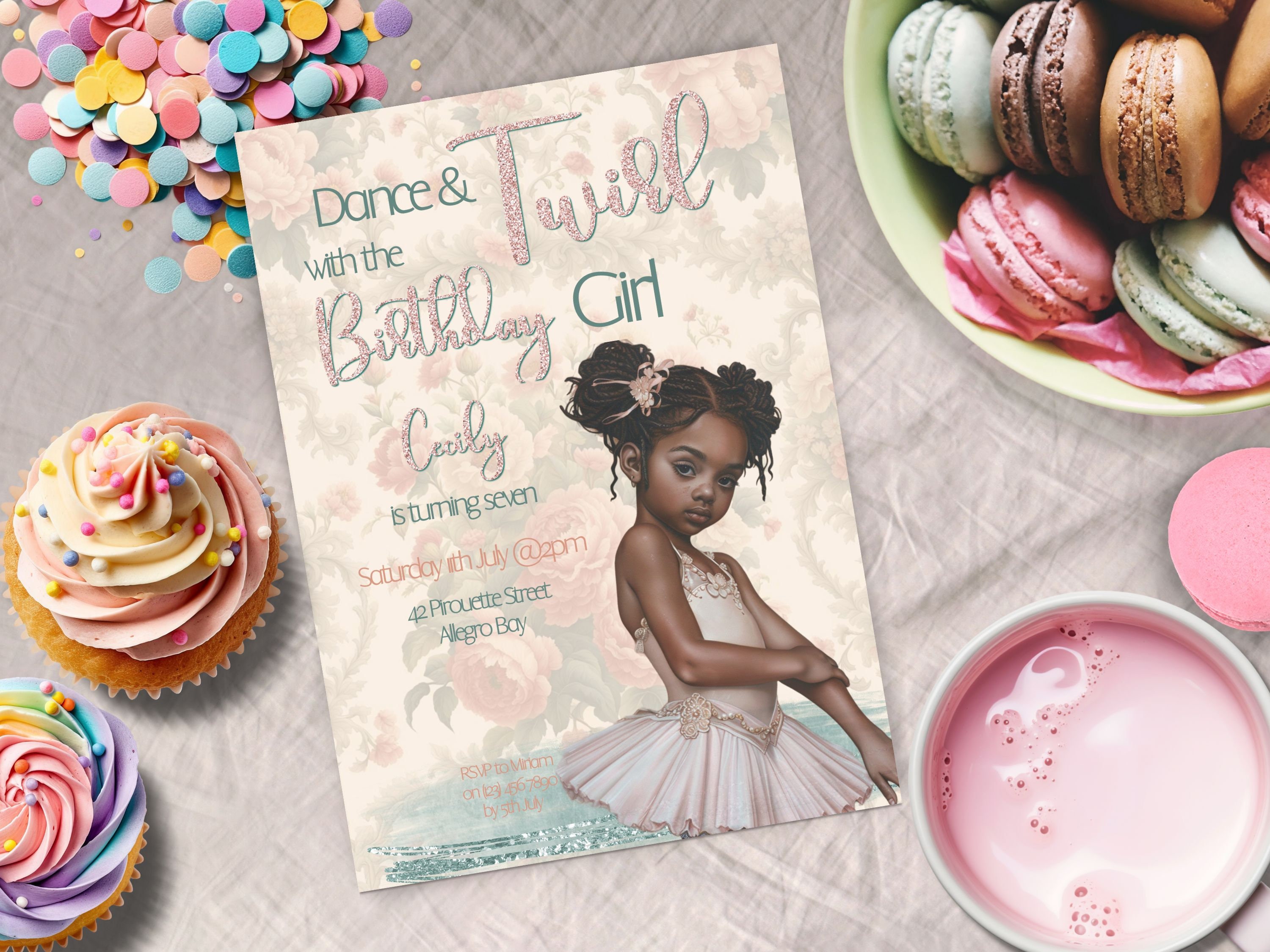 7th Birthday Invitation, INSTANT DOWNLOAD, Ballerina Birthday Invite ...