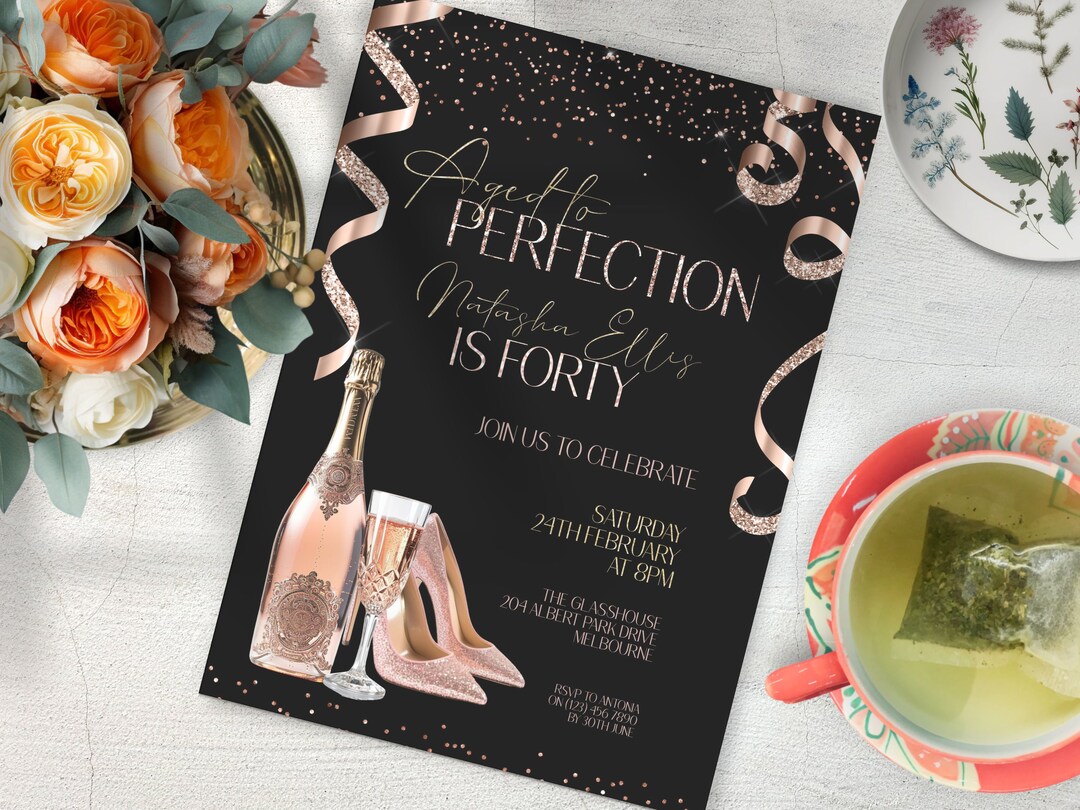 Editable Aged to Perfection Invitation, INSTANT DOWNLOAD, Champagne Birthday Invitation, Fine ...