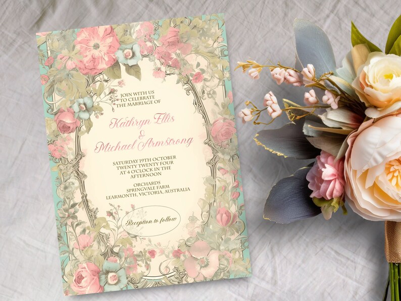 Victorian Wedding Invitation, INSTANT DOWNLOAD, Vintage Floral Invite ...