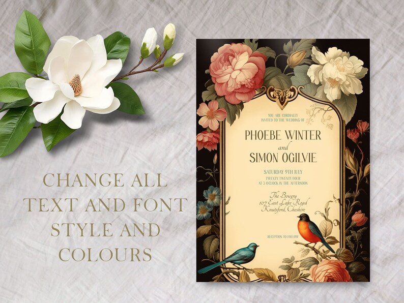 Victorian Wedding Invitation, INSTANT DOWNLOAD, Vintage Floral Invite ...