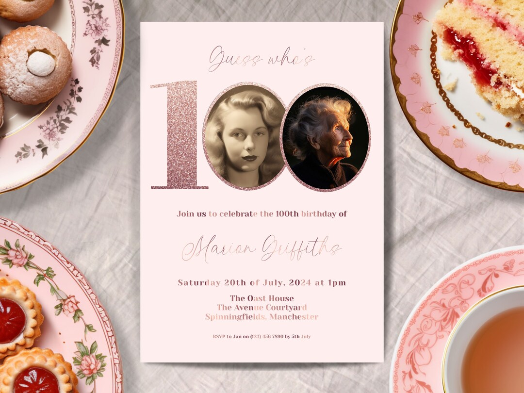 Lady's One Hundredth Birthday Invitation, INSTANT DOWNLOAD, Surprise ...