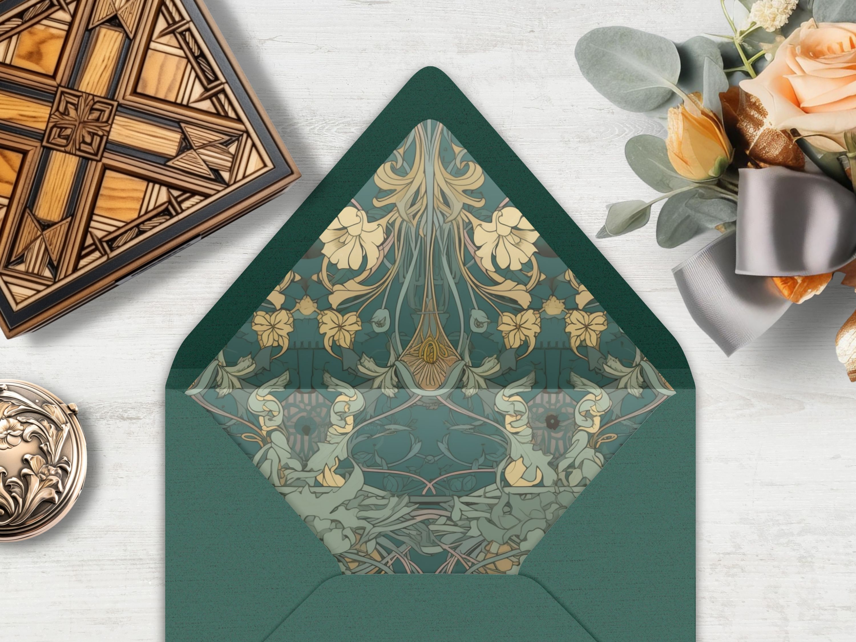 Art Nouveau Envelope Liner, INSTANT DOWNLOAD, Botanical, Envelope Liner ...
