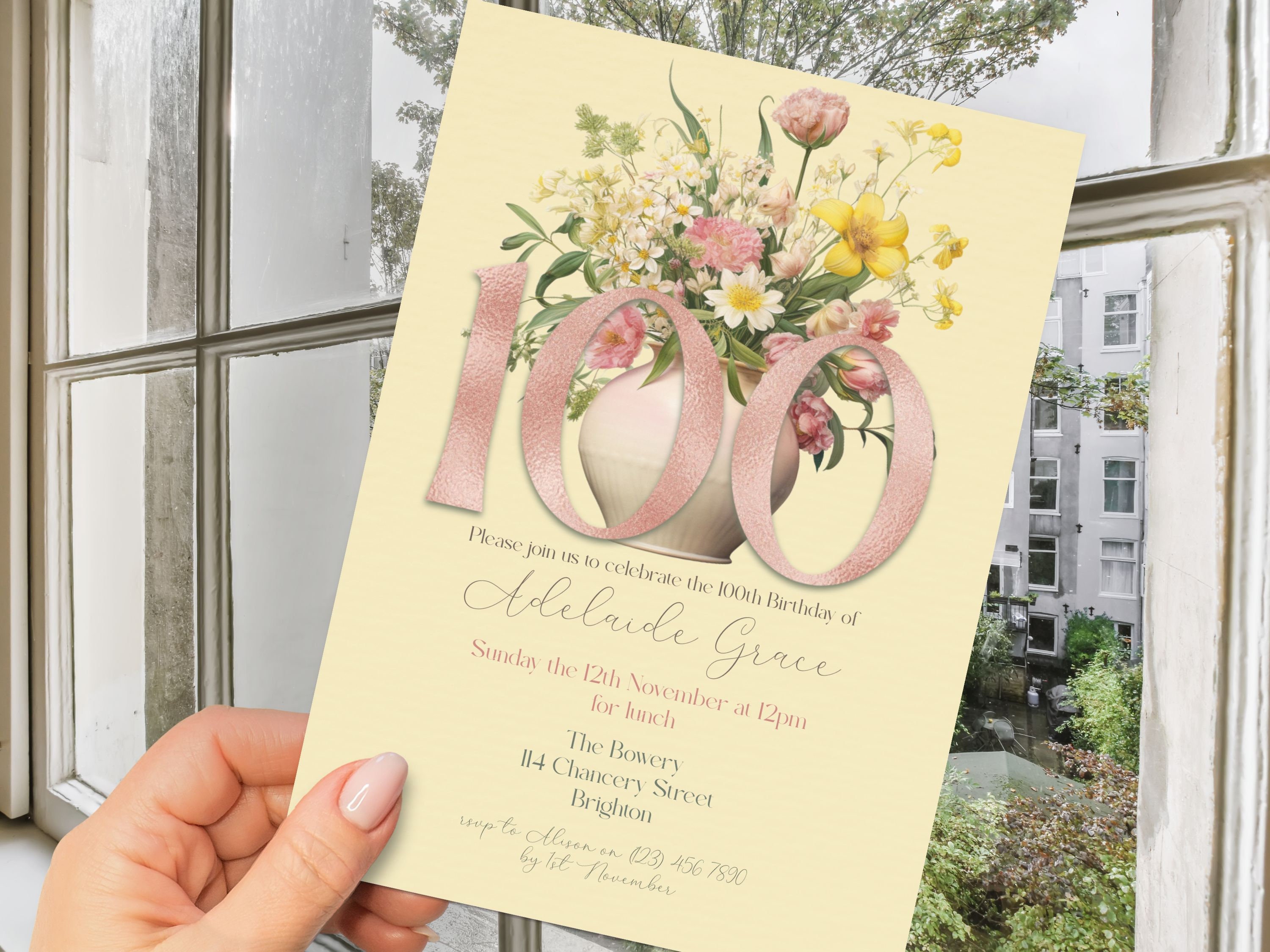 Ladies 100th Birthday Invitation, INSTANT DOWNLOAD, Floral Boho Invite ...