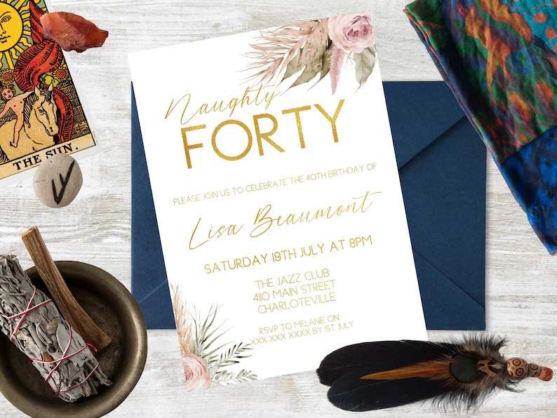 Naughty Forty Invitation, INSTANT DOWNLOAD, Gold Invite, Modern 40th ...