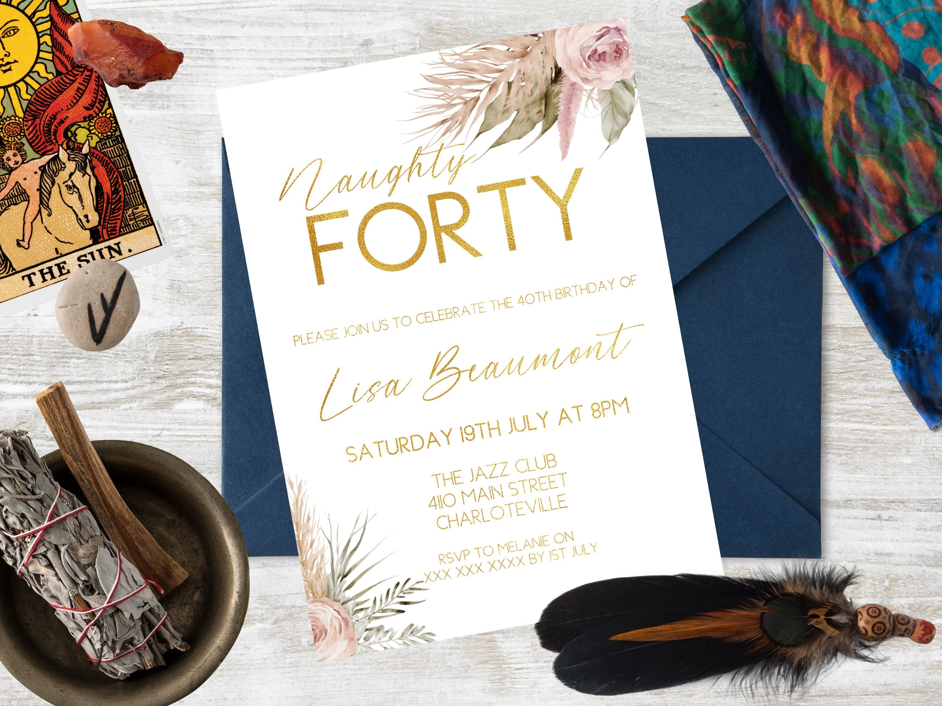 Naughty Forty Invitation, INSTANT DOWNLOAD, Gold Invite, Modern 40th ...