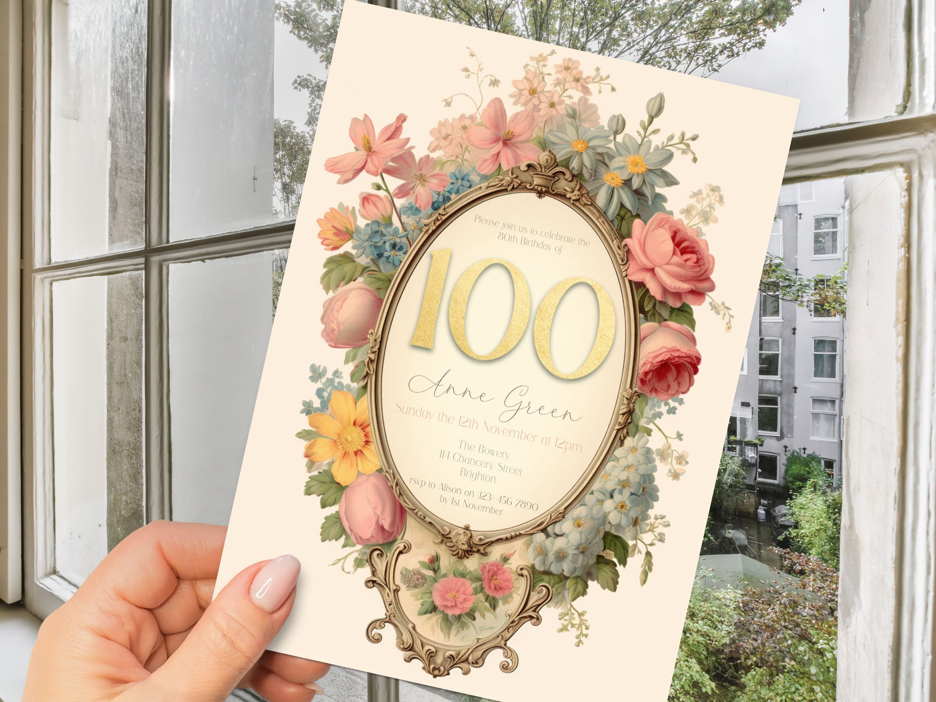 Ladies 100th Birthday Invitation, INSTANT DOWNLOAD, Floral Boho Invite ...