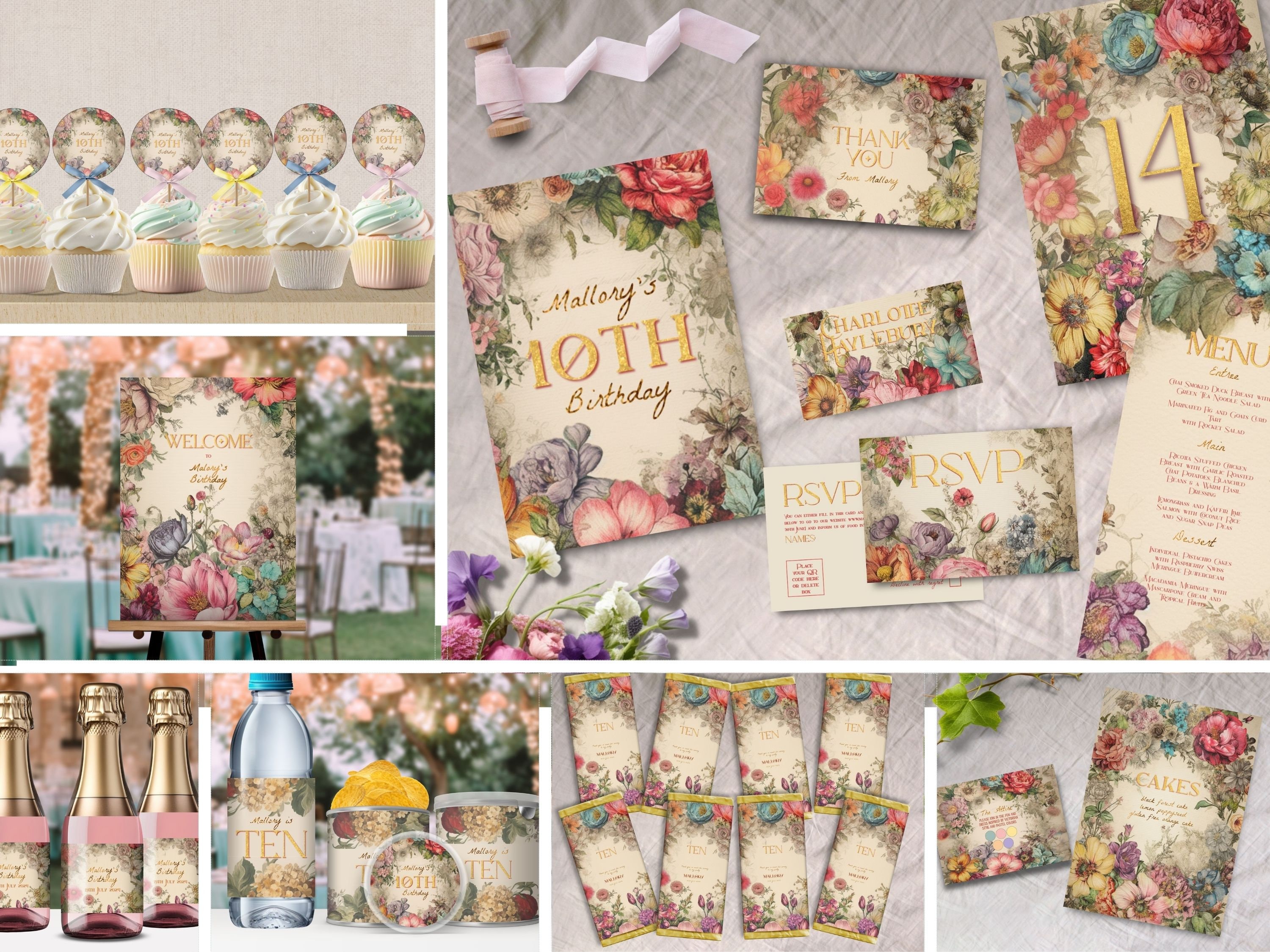 Victorian Birthday Party Bundle, INSTANT DOWNLOAD, Botanical Invite Set ...