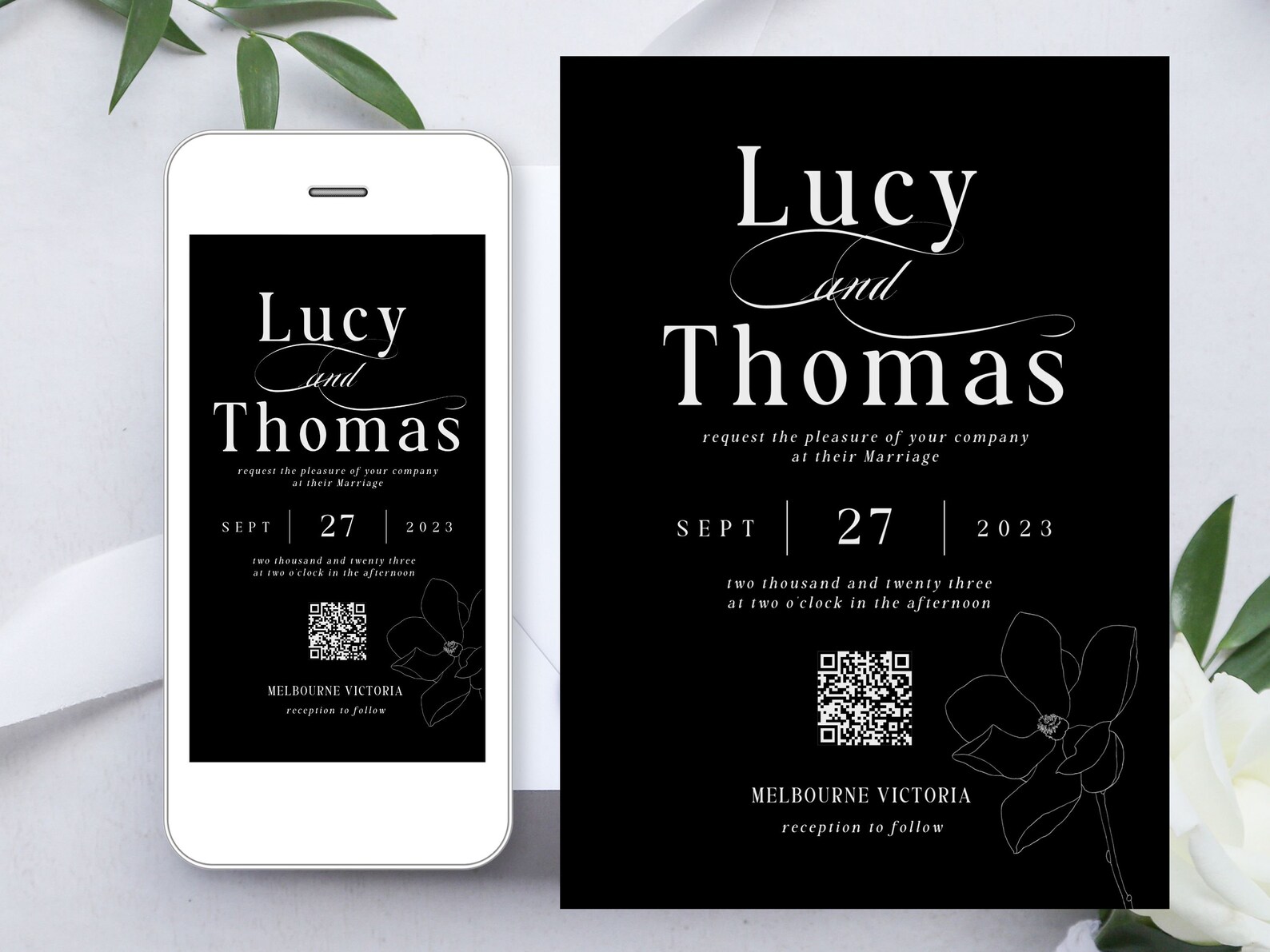Modern QR Code Wedding Invitation INSTANT DOWNLOAD Minimal Invite Black ...