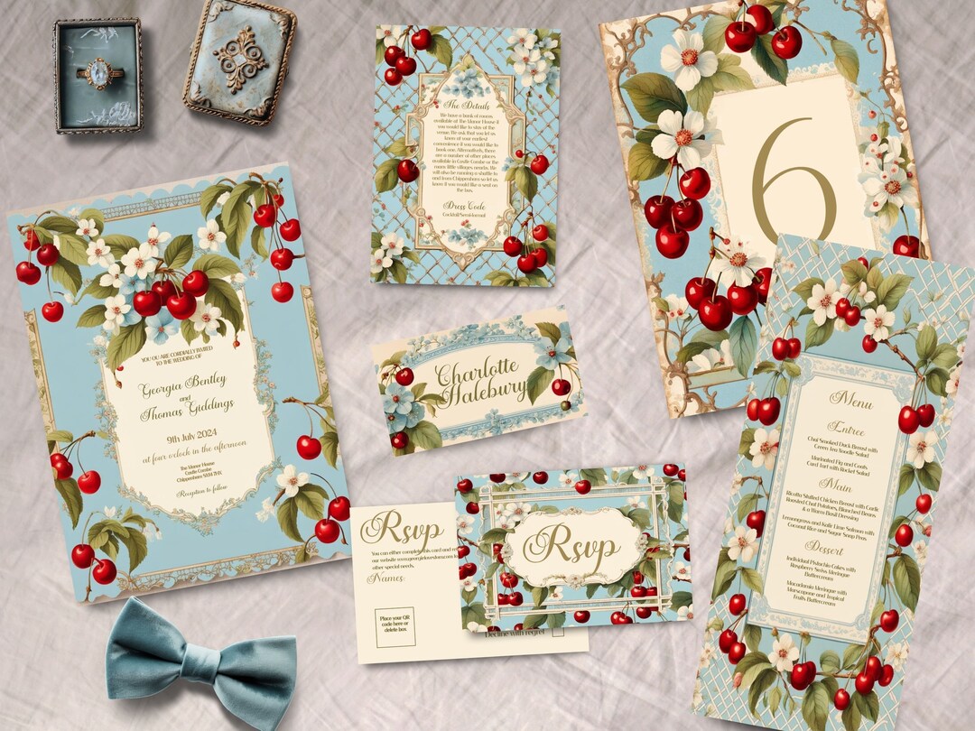 Vintage Wedding Bundle, INSTANT DOWNLOAD, Cherries, Blue, Edwardian ...