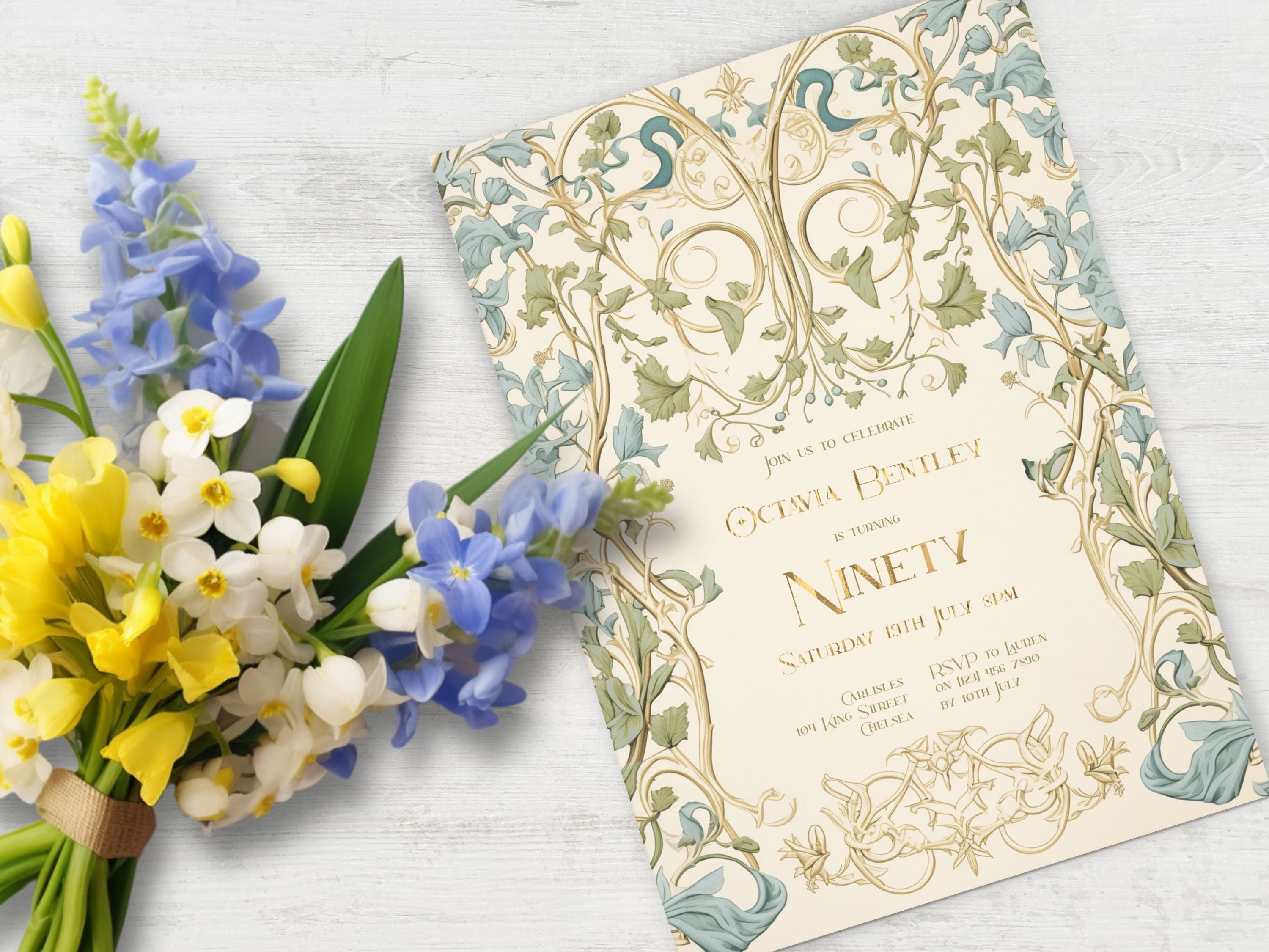 Ladies 90th Birthday Invitation, INSTANT DOWNLOAD, Floral Boho Invite ...