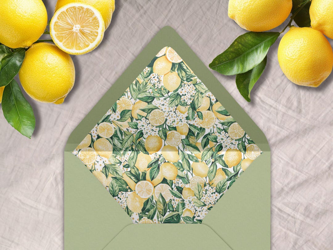 Lemon Envelope Liner, INSTANT DOWNLOAD, Canva Template, Lemons, Lemon ...
