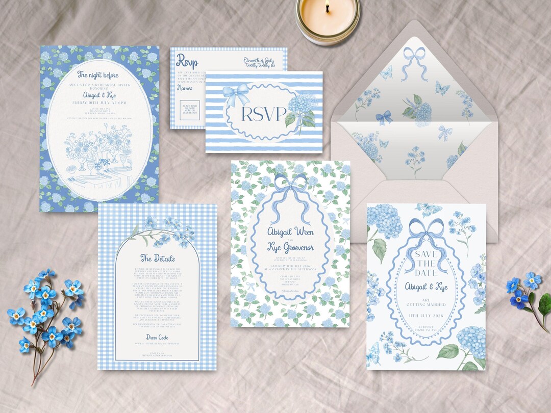 Cottagecore Wedding Invitation Bundle, INSTANT DOWNLOAD, Hydrangeas ...