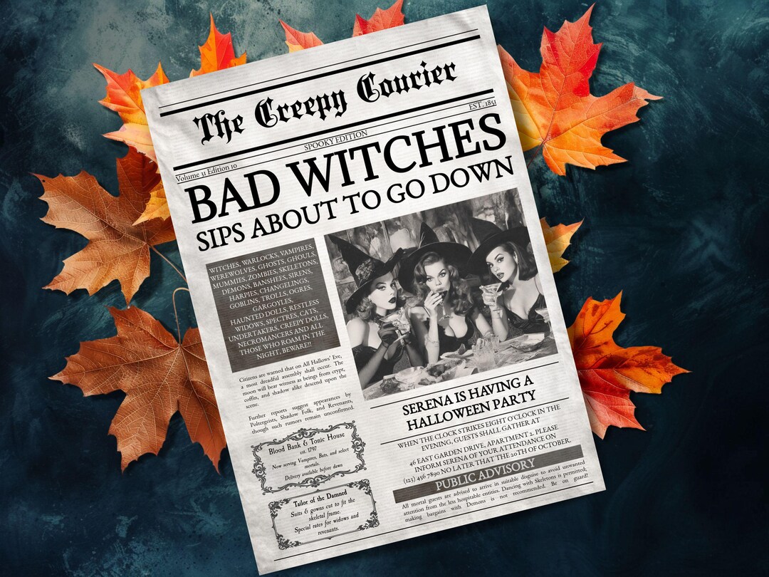 Halloween Newspaper Invitation, INSTANT DOWNLOAD, Halloween Party ...