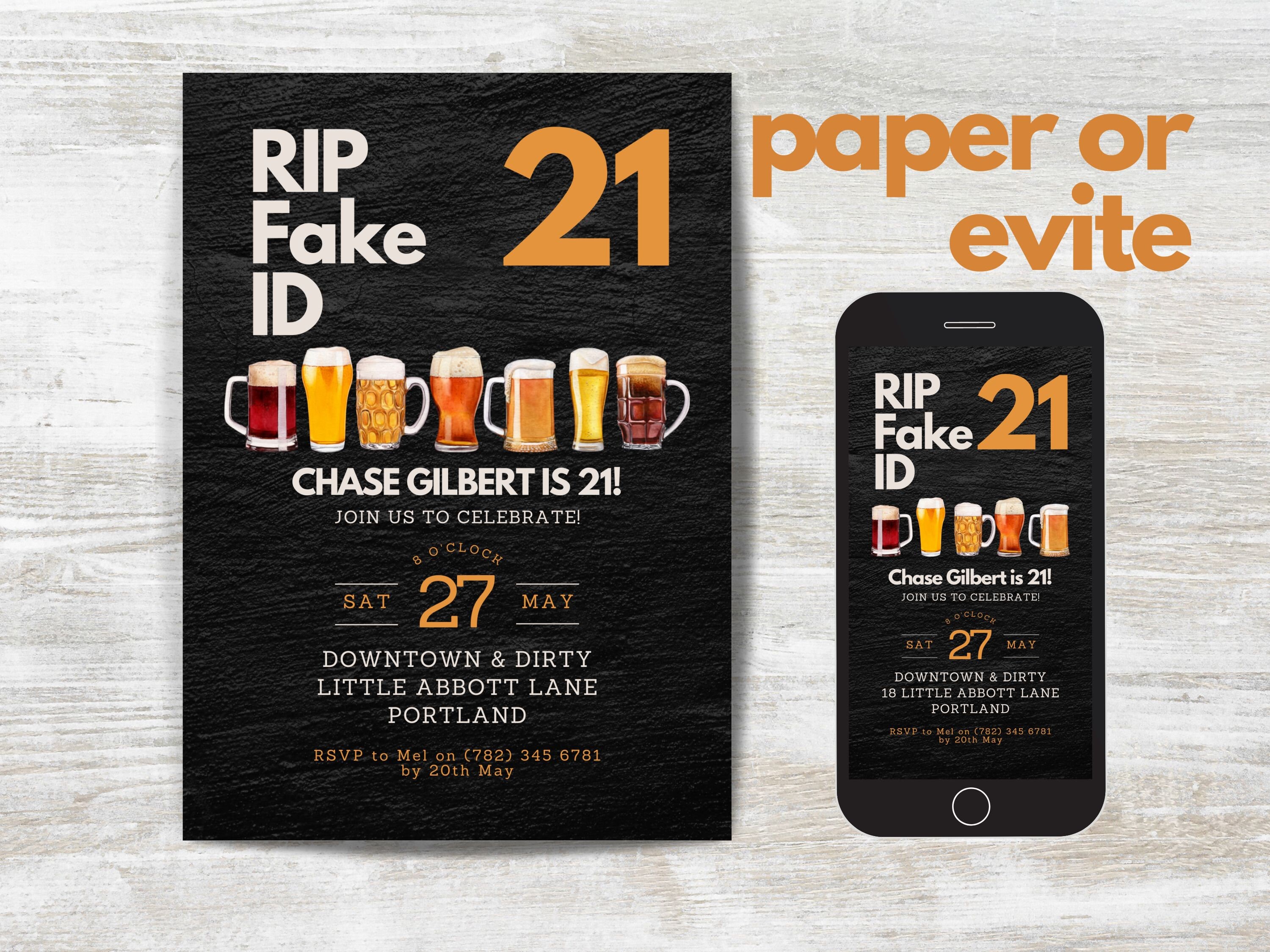 RIP Fake Id 21st Birthday Invitation INSTANT DOWNLOAD Canva Template ...