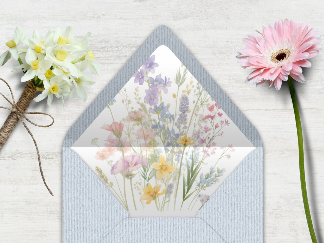 Wildflower Envelope Liner, INSTANT DOWNLOAD, Canva Template, Botanical ...