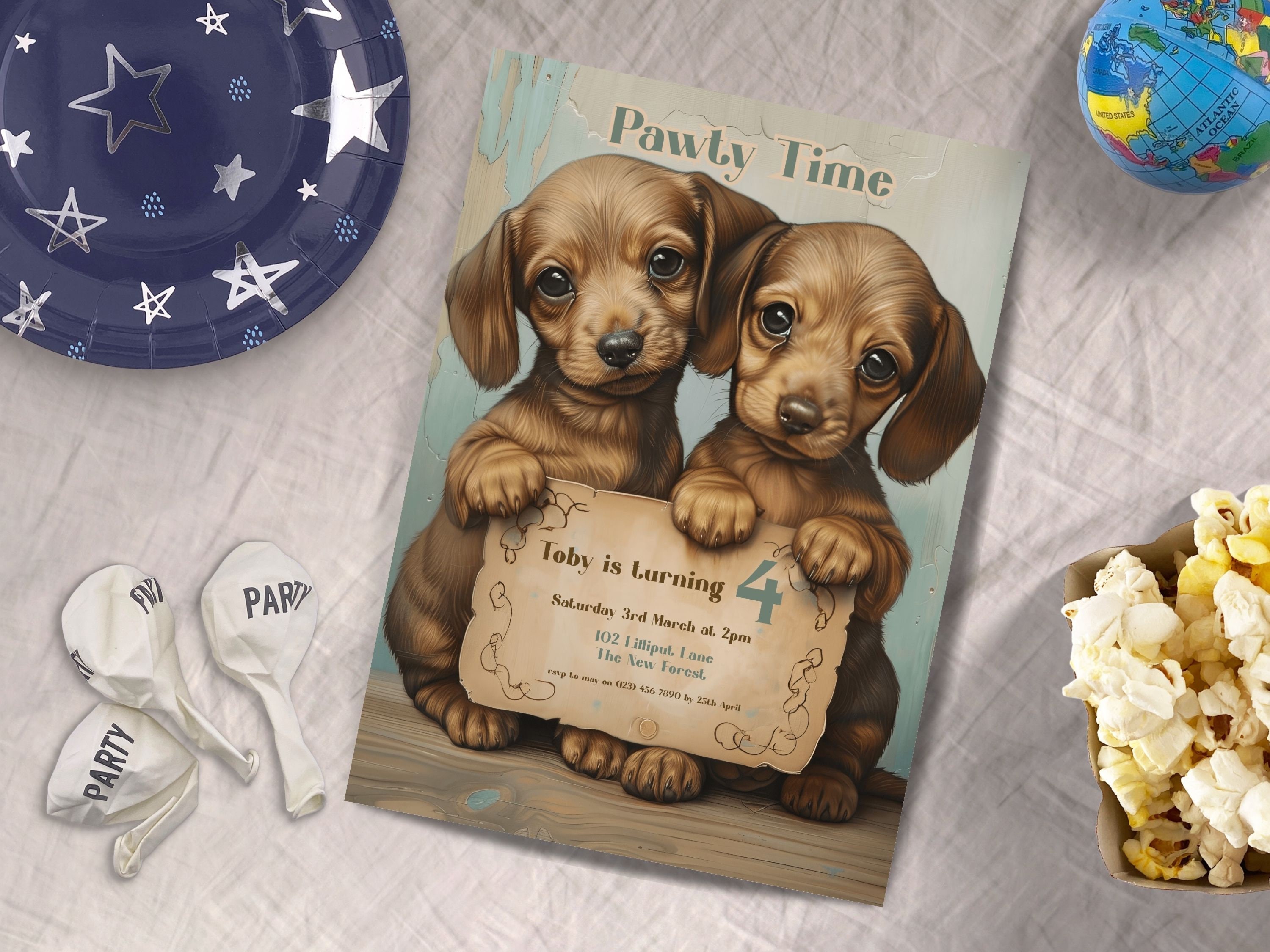 Birthday Pawty Invitation, INSTANT DOWNLOAD, Puppy Party, Daschund ...