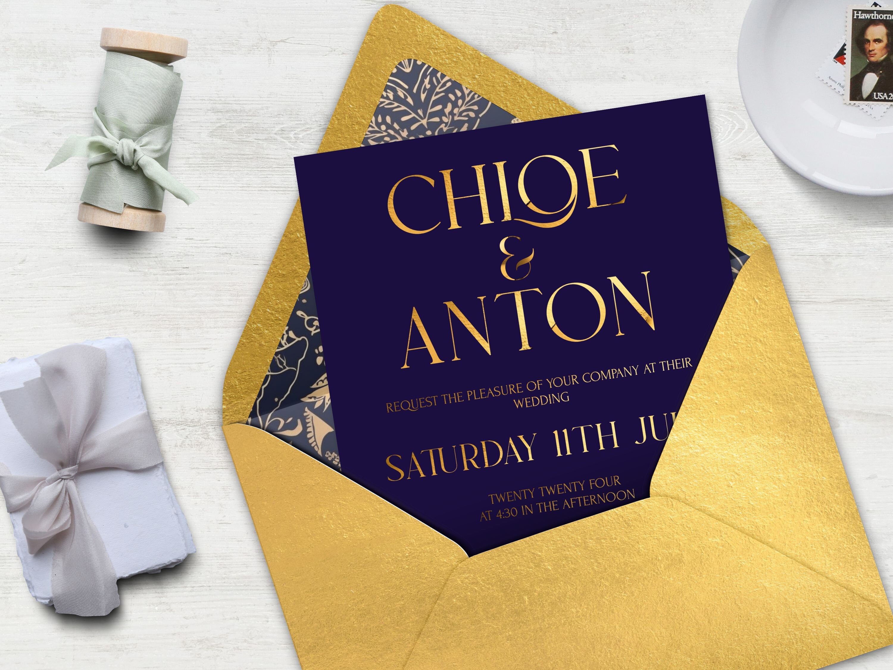 Navy & Gold Envelope Liner, INSTANT DOWNLOAD, Canva Template ...
