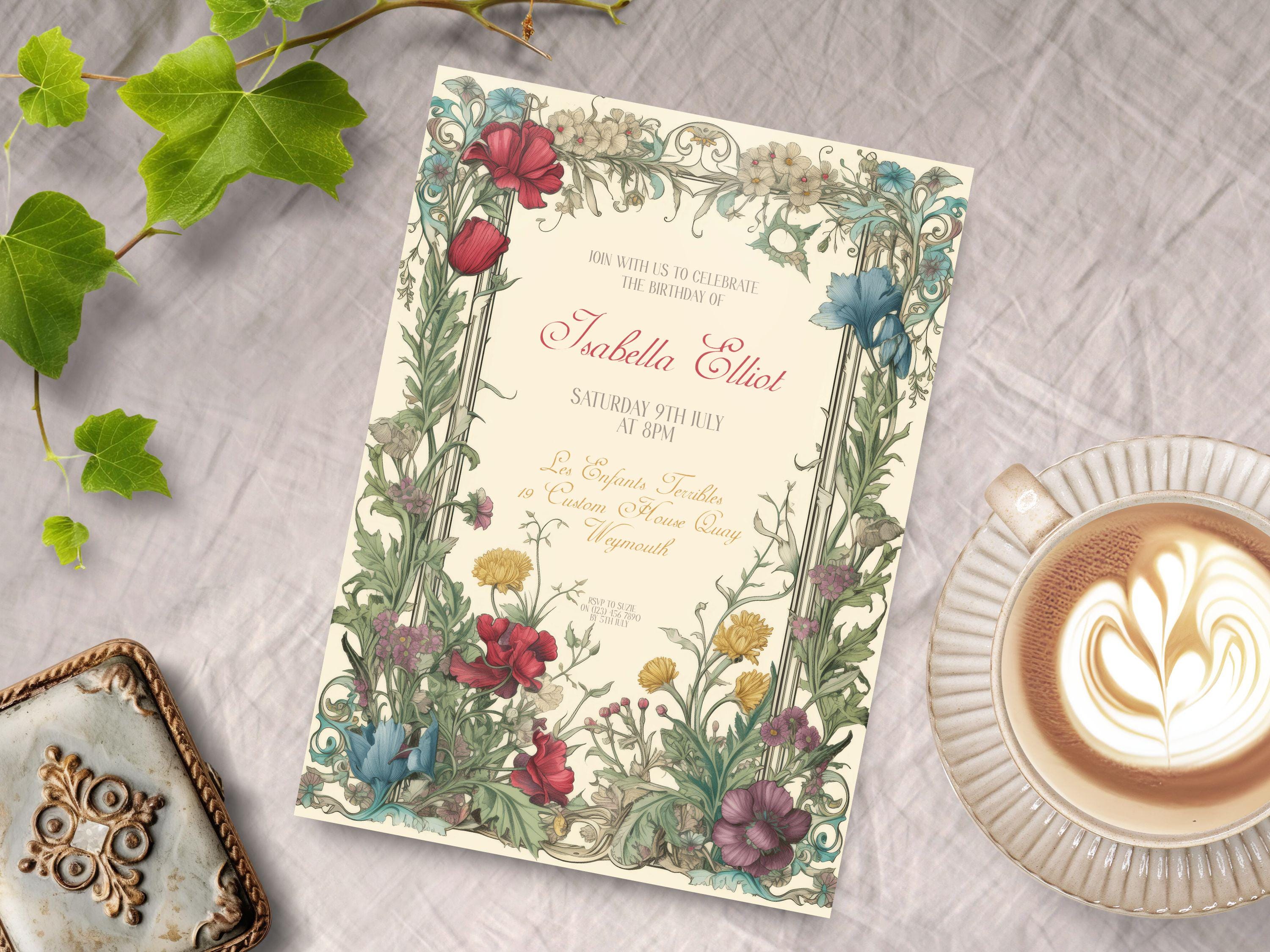 Victorian Birthday Invitation, INSTANT DOWNLOAD, Wildflowers, Ladies ...