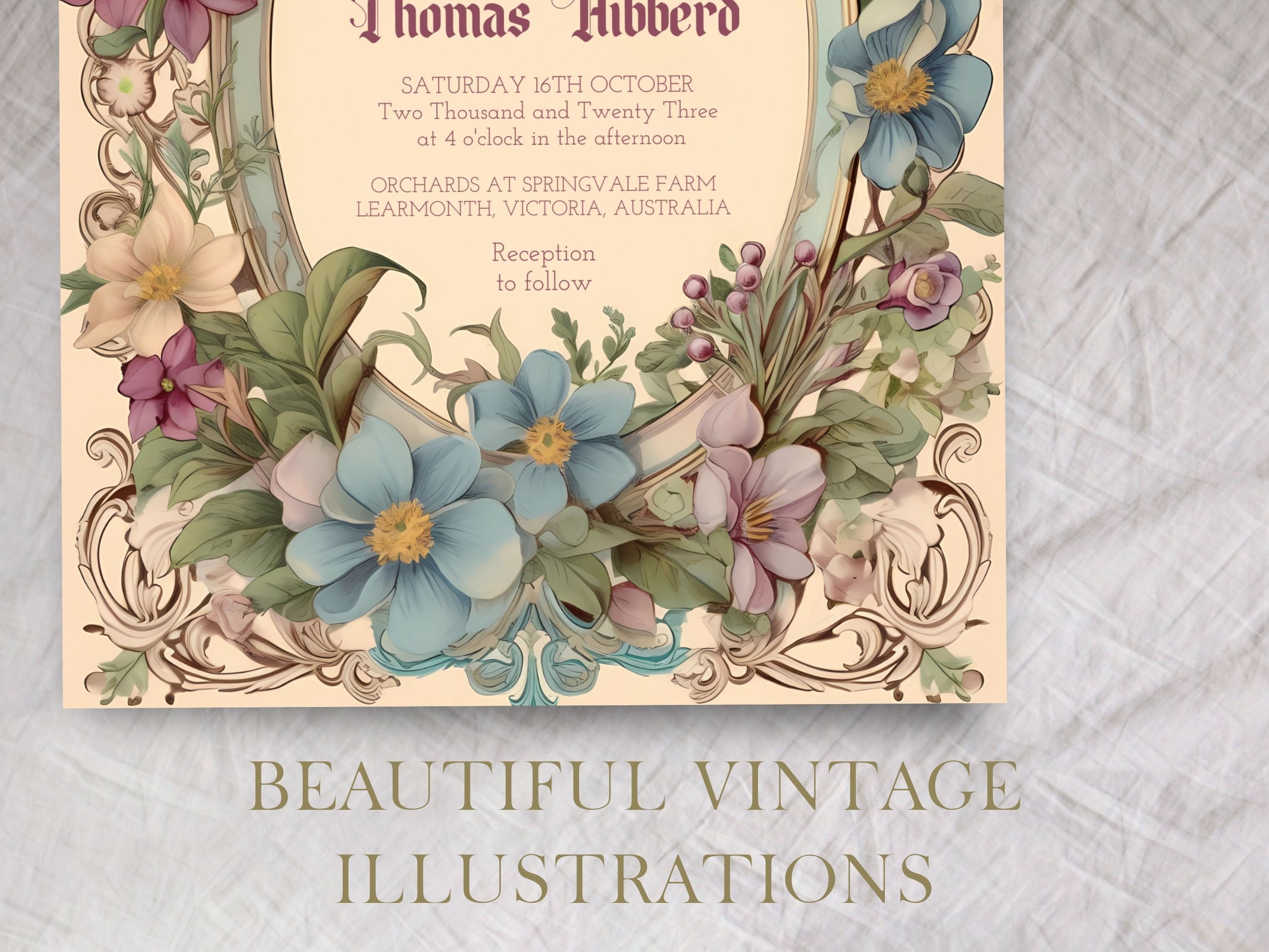Victorian Wedding Invitation Bundle, INSTANT DOWNLOAD, Vintage Floral ...