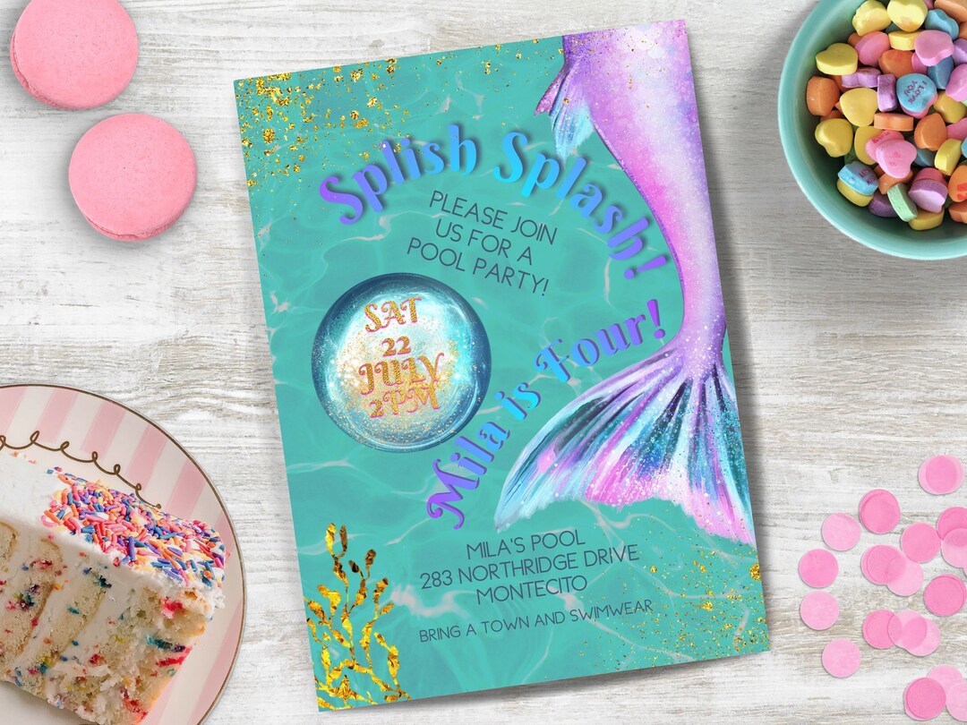 Mermaid Pool Party Invitation, INSTANT DOWNLOAD, Pool Party, Mermaid ...