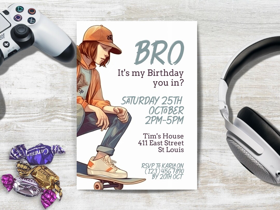 Bro Birthday Invite, INSTANT DOWNLOAD, Tween Boy Invite, Teen Boy ...