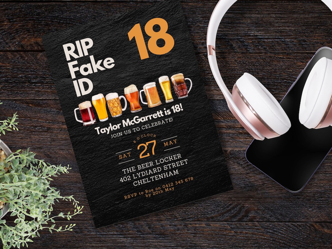 RIP Fake Id 18th Birthday Invitation INSTANT DOWNLOAD Canva Template ...