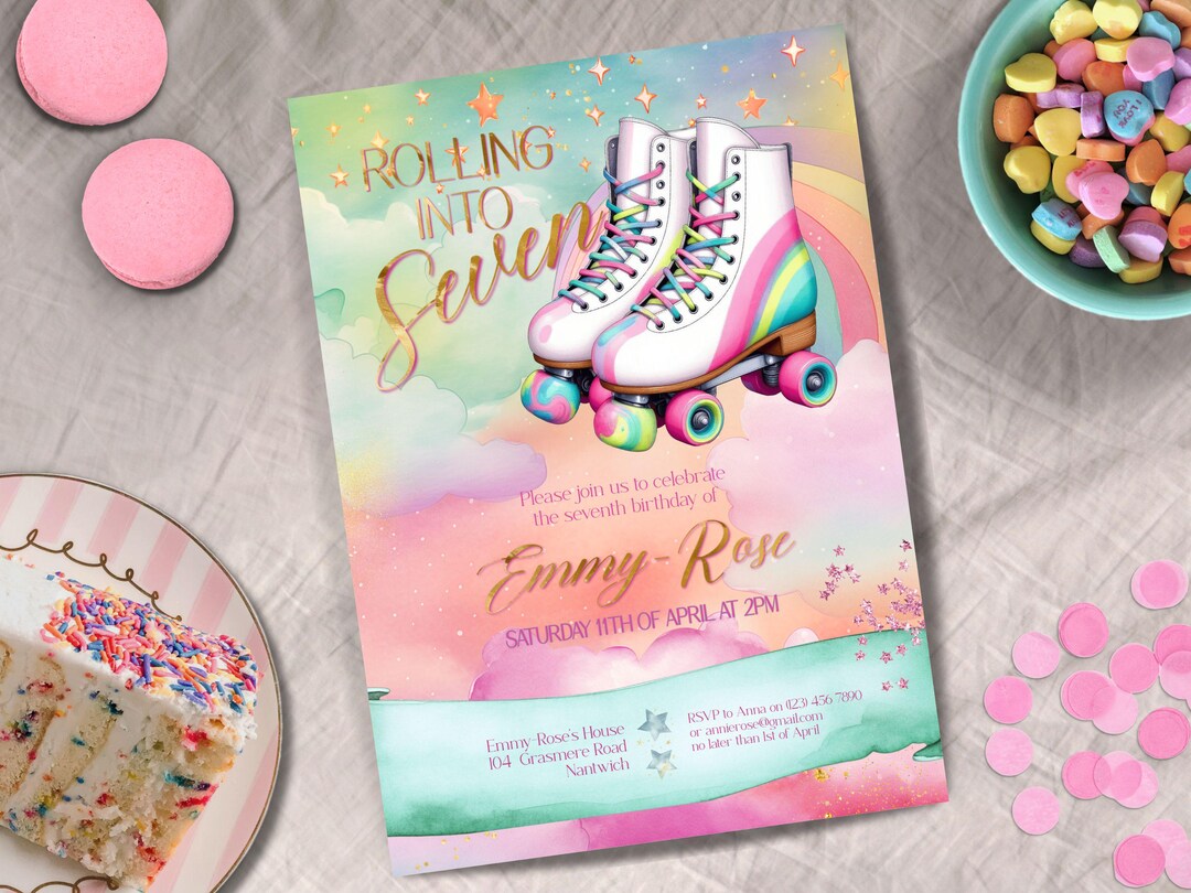 7th Birthday Party Invitation, INSTANT DOWNLOAD, Rolling Into Seven ...