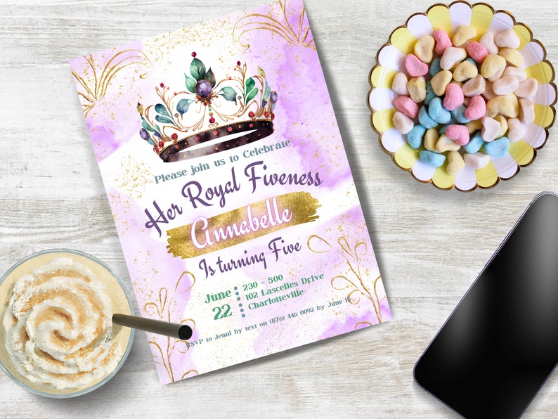 Her Royal Five-ness Birthday Invitation INSTANT DOWNLOAD Edit in Canva ...