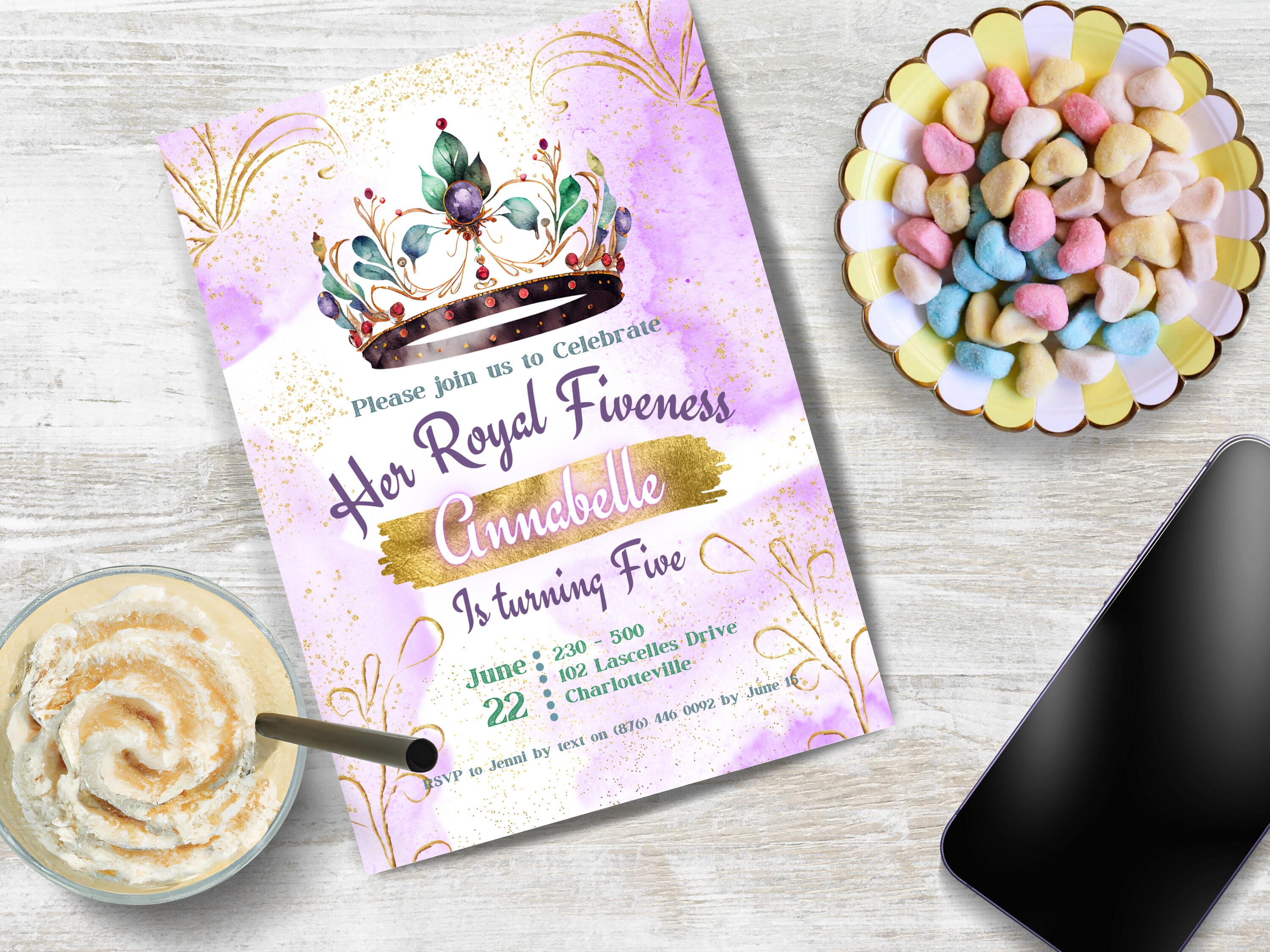 Her Royal Five-ness Birthday Invitation INSTANT DOWNLOAD Edit in Canva ...