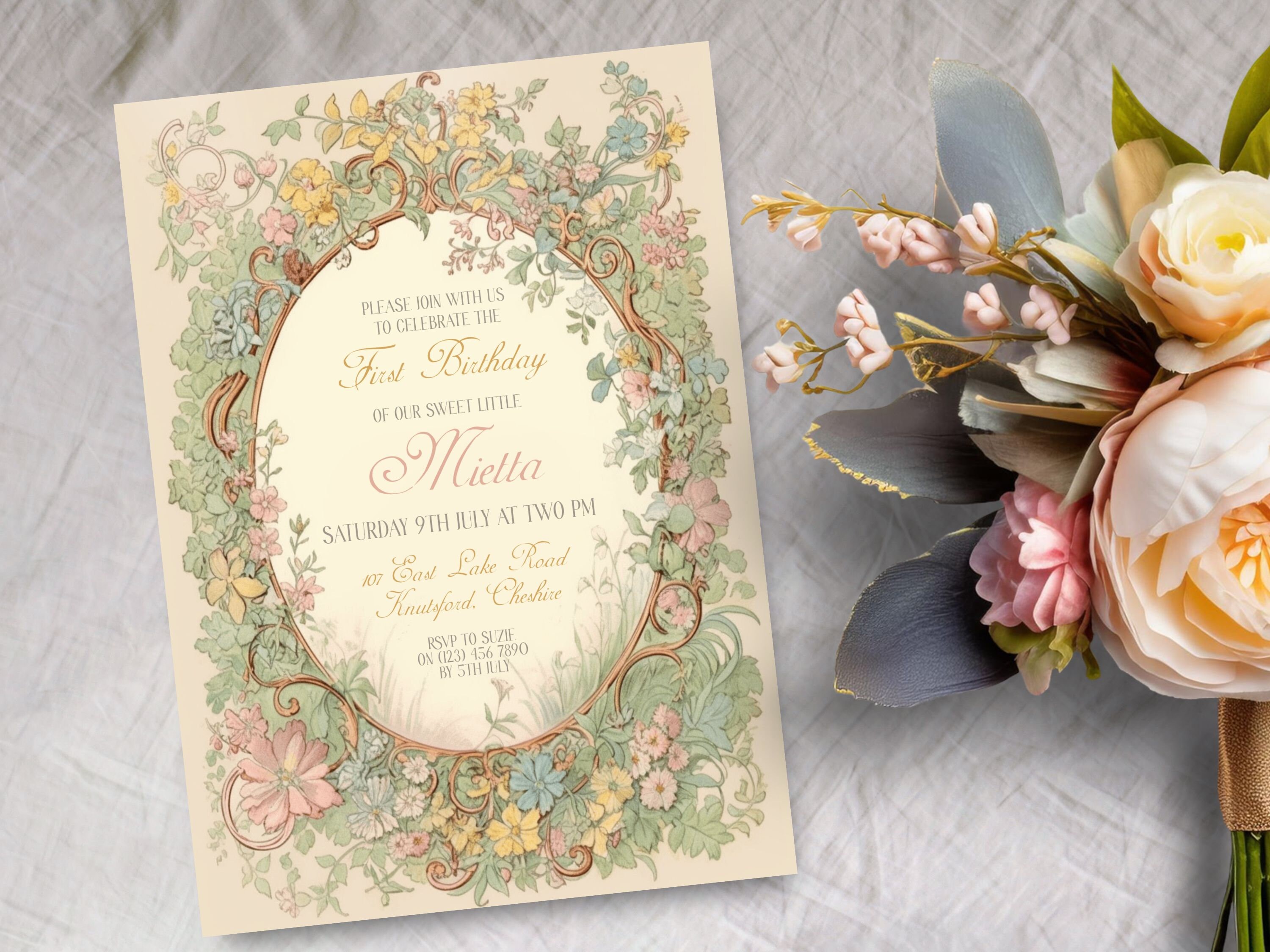 Victorian Birthday Invitation, INSTANT DOWNLOAD, Botanical Invite ...